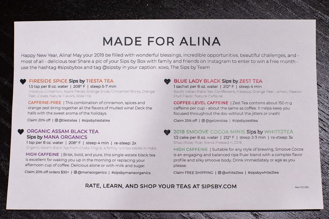 Sips By Review - Monthly Tea Subscription Box | January 2019 ⋆ Tea With ...